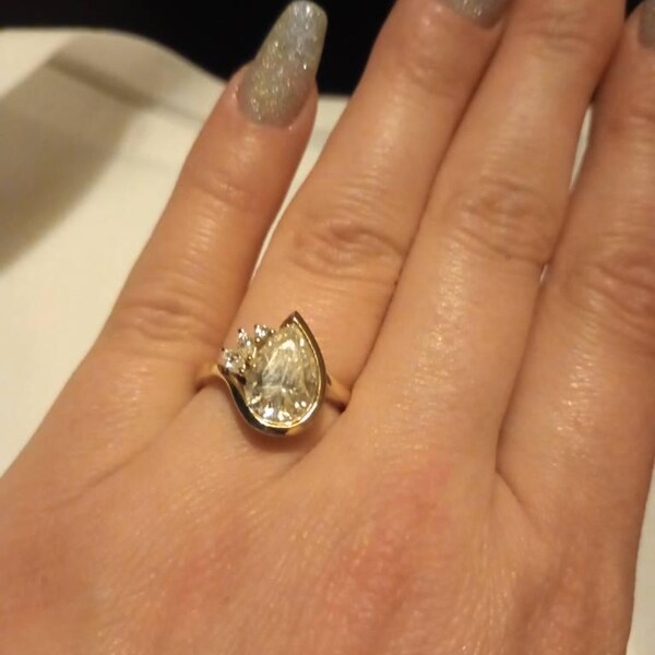 Three Stone Diamond Engagement Ring Pear Cut Side Stones 14k Gold ...