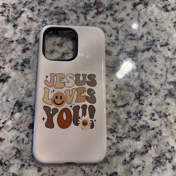 Retro Beige Jesus Loves You Phone Case, Religious Faith Scripture Gift ...