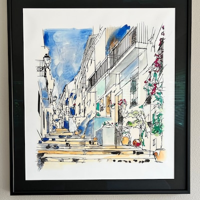 Original Watercolor Drawing Agrigento, Italy Ruins of the Ancient City ...