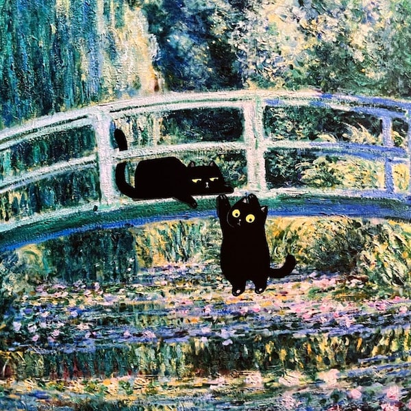 Bridge Over a Pond of Waterlilies Cat Print, Claude Monet Cat Poster ...