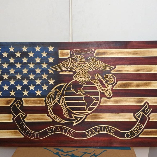 Rustic Wood American Flag US Marine EGA Flag - Wooden EGA Ribbon ...