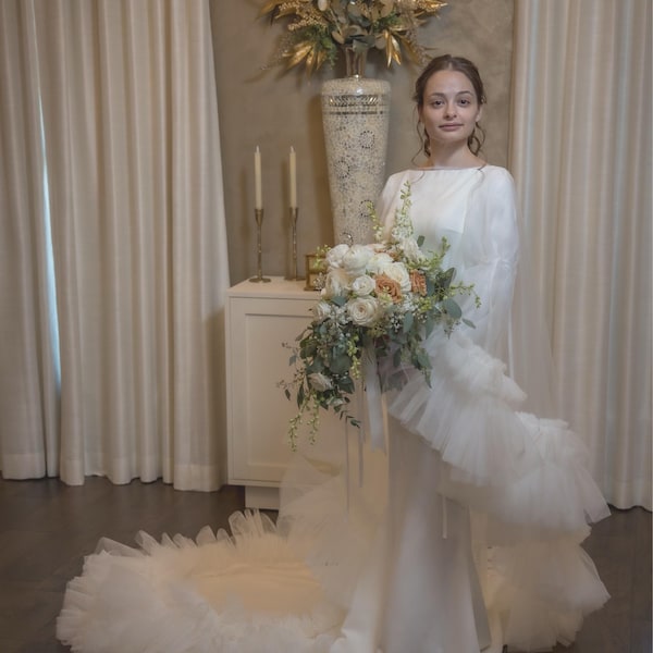 Tulle Bridal Cape – Layered Ruffle Train, Modern Wedding COO003 - Etsy
