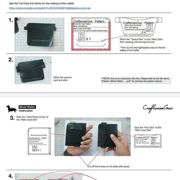 Leather Wallet Pattern (PDF Files): Bifold Wallet (with How to Guide ...