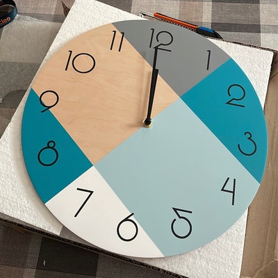 Minimalist Wall Clock With Numbers Large Wooden Clock Mustard and Gray ...