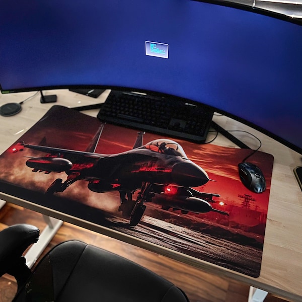 Gaming Desk Mat Featuring Military Fighter Jet Landing on an Airfield ...