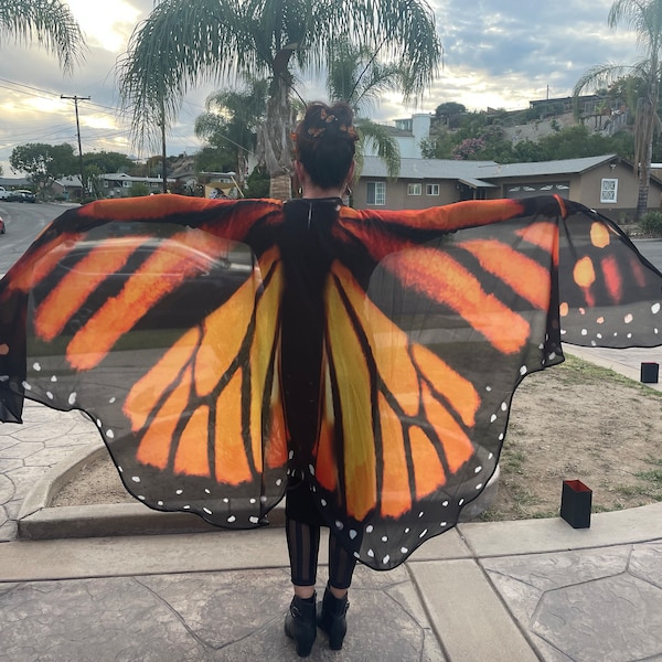 Butterfly Wings Monarch Cape Costume Adult Fairy Wings Chiffon Belly ...