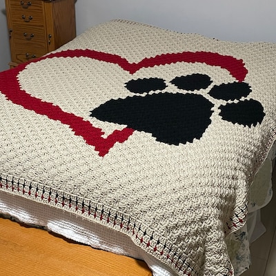 Paw in Heart Afghan C2C Crochet Pattern, Written Row by Row, Color Counts, Instant Download, C2C ...