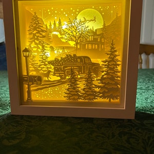 Merry Christmas Shadow Box/lightbox Snow Santa's Cabin | Etsy Canada