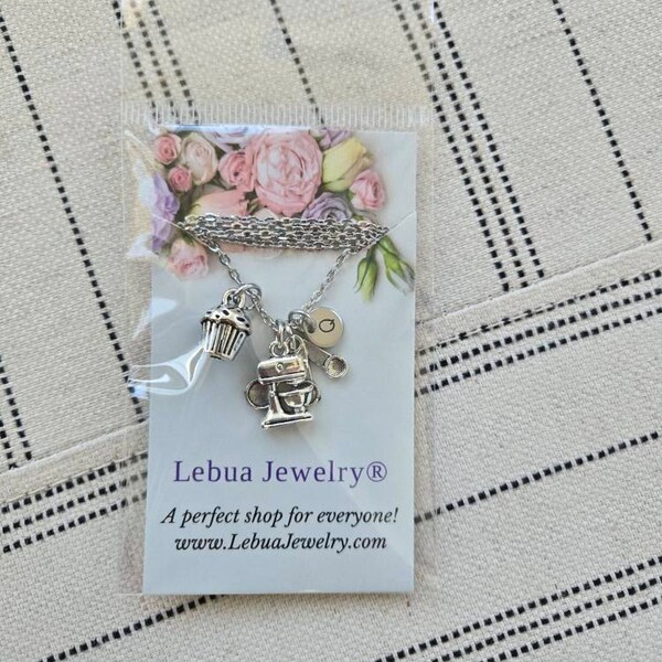 Silver Baker Necklace, Kitchen Mixer Measuring Cup Cupcake Muffin Charm ...