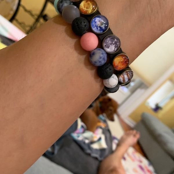 Planet Bracelet, Space Bracelet, Leather Planet Bracelet, Solar System ...