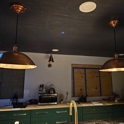 Oxidized Solid Copper Pendant Light, Dome Ceiling Light, Kitchen Island ...