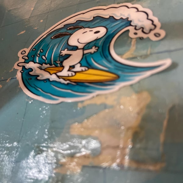 Snooop Surfing Sticker | Peanuts Ocean Wave Decal | Beach Vibe Art ...