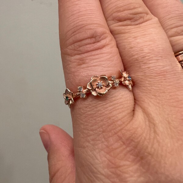 Combined Birth Flower Ring, Birth Flower Ring Gold, Dainty Birth Flower ...