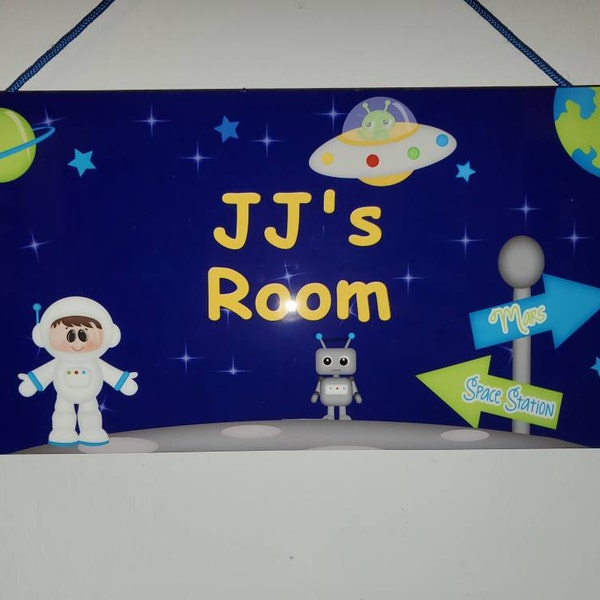 Personalized Child's Door Sign - Outerspace Theme - Blue Sky/boy ...