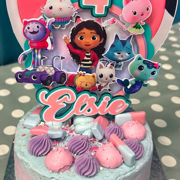 Personalised Gabby Dollhouse Cake Topper 3D With Name and Age - Etsy UK