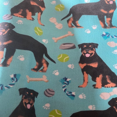 Rottweiler Fabric Rottweiler Dog Fabric Dogs and Toys Blue by ...