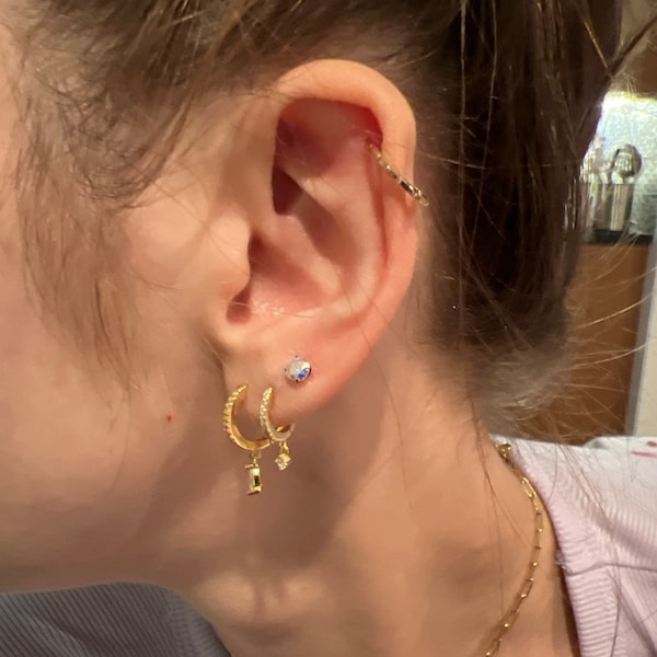 Flower Daith Hoop, 18k Gold Plated Sterling Silver, Cartilage Earring ...