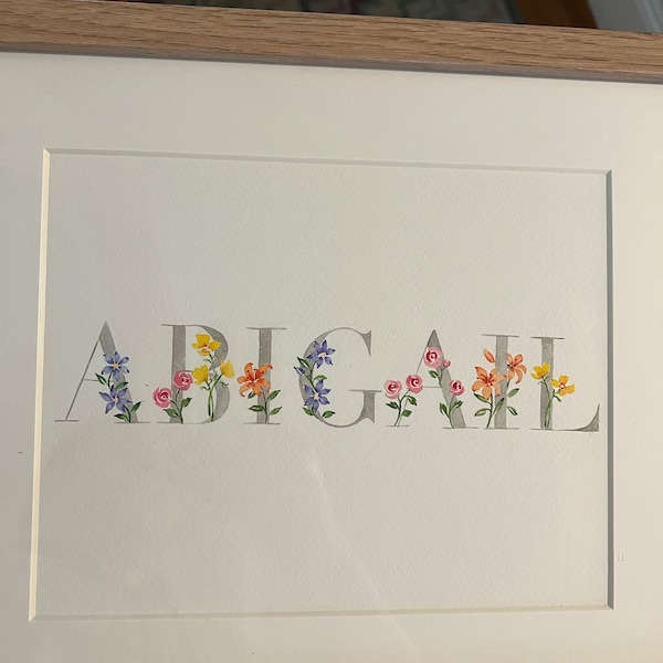 Baby Name Painting, Custom Floral Name Sign, Watercolor Baby Name Art ...