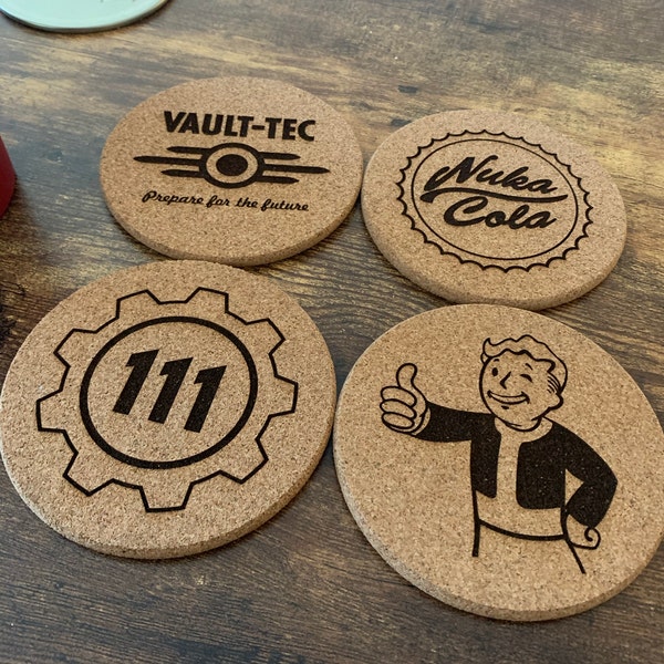 Fallout Coaster Set (4) - Cork - Vault Tec, Vault Boy, Nuka Cola, Vault ...