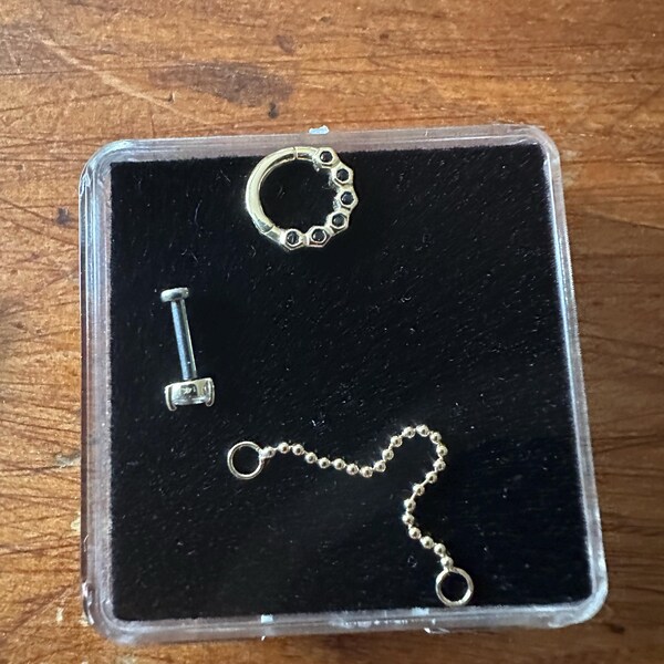 14k Solid Gold Bezel Set Black Stone Septum Hoop Good Lobe Clicker ...