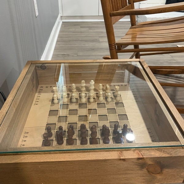 Rustic Chess and Checkers Table With Removable Glass Top - Chess and ...