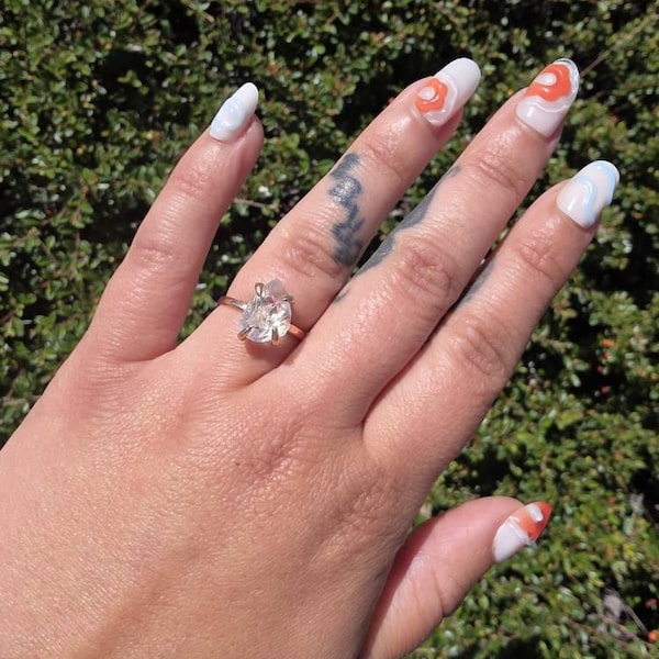 Raw Rose Gold Herkimer Diamond Ring/gorgeous Rough Uncut Herkimer ...