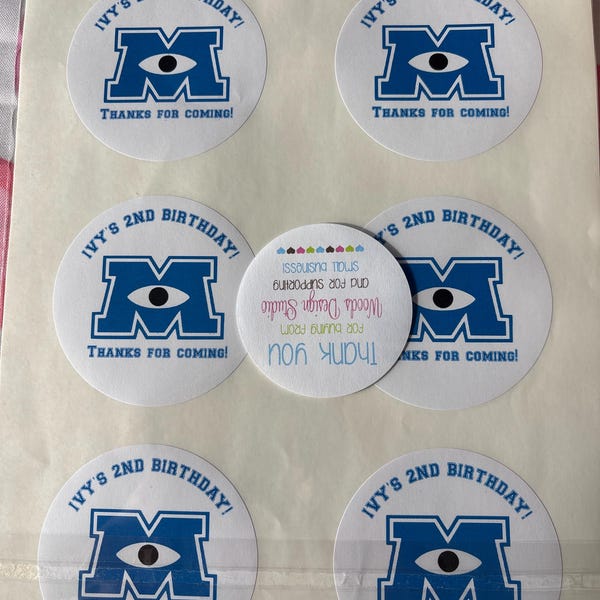 Monsters Inc Birthday Hat Favor Stickers, Personalized Thank You Party ...