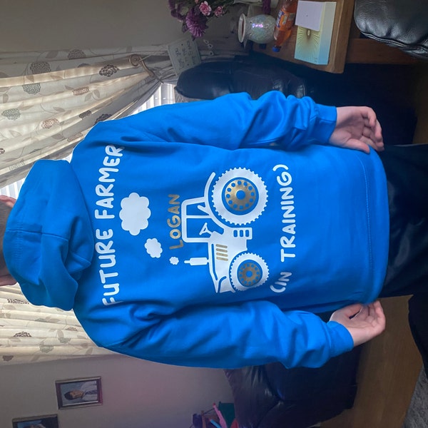 Personalised Kids Tractor 'trainee Little Farmer' Hoodie Jumper - Etsy UK