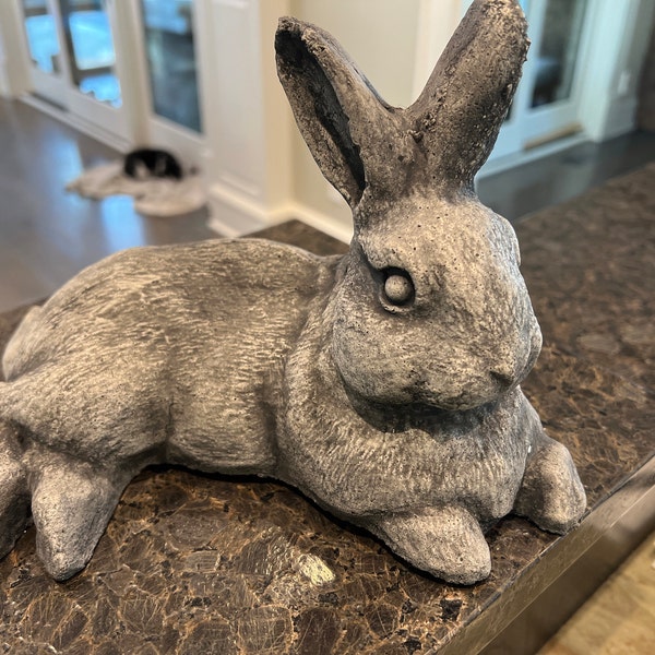 Rabbit Statue Laying Concrete Garden Statue Cement Animal Figure Cast ...