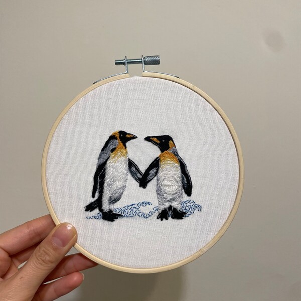Penguin Love Hand Embroidery Pattern - Thread Painting DIY - Animal ...