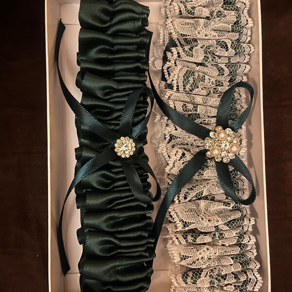 Dark Green Wedding Garter, Lace Bridal Garter Set, Garter Set, Garter ...