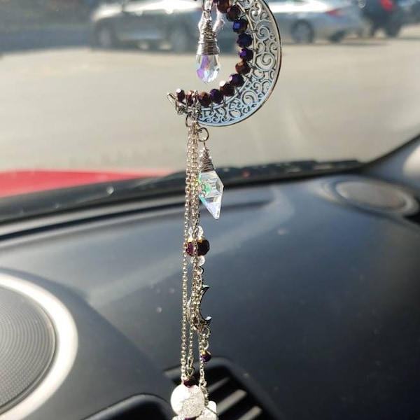 Shiny Crescent Moon Suncatcher, Rearview Mirror Car Charm, Window Decor ...