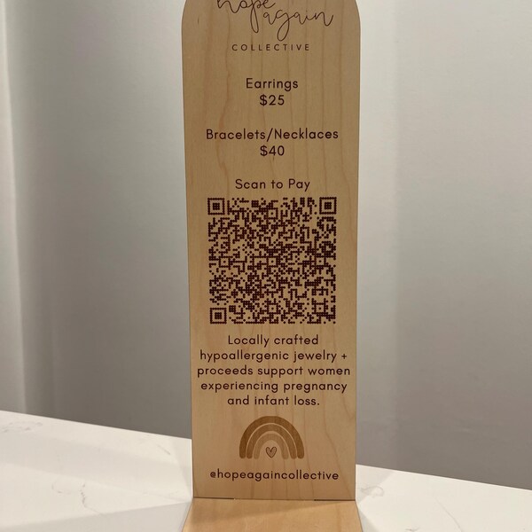 Retro QR Code Keychain • Scannable & Portable Fob • Wooden Maple Boho ...