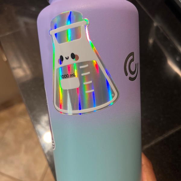 Holographic Beaker Sticker, Cute Chemistry Flask, Biology, Lab Tech ...