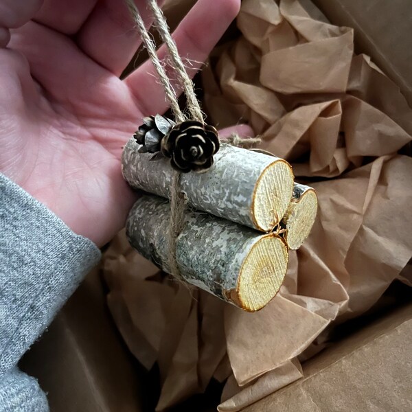 Birch Log Ornaments: Set of 3, Small 2"x2", Handmade Natural Decor - Etsy