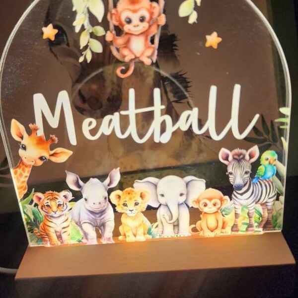 Personalised LED Animal Lamp, Kids Night Light Gift, Safari Jungle ...
