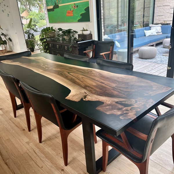 Custom Live Edge Coffee Table Made With Walnut, Blue UV Resin Table ...