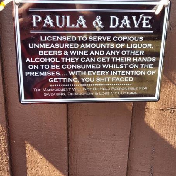 Personalised Licensee Aluminium Metal Sign Customised With Your Words ...