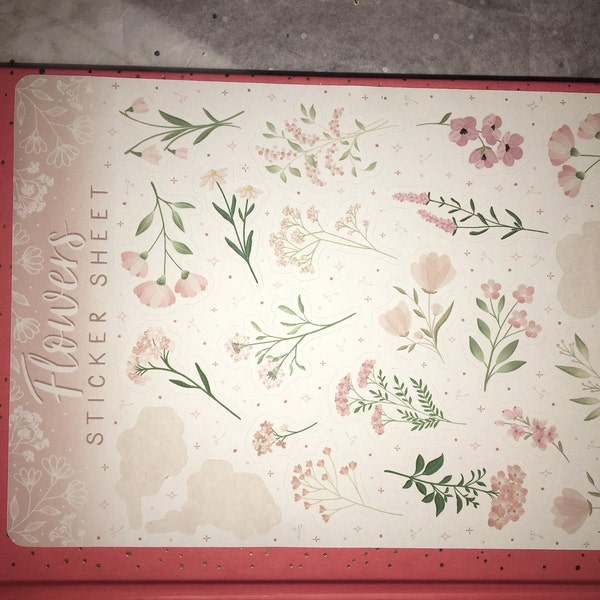 Sticker Sheet Flowers Light Pink, Journal Stickers Wildflowers, Floral ...