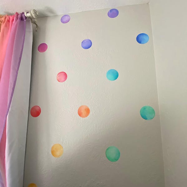 Watercolor Rainbow Polka Dot Decals - Removable, Reusable Wall Stickers ...