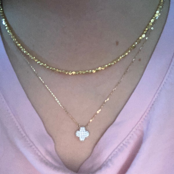 14k Moon Cut Chain. Beaded Diamond Cut Choker Chain. Shiny Gold ...