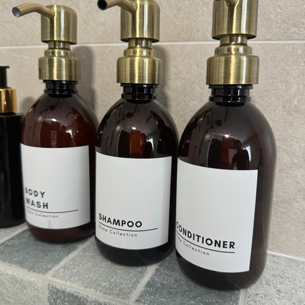 Minimalistic, Personalised Labels, Shampoo, Conditioner, Shower Gel ...