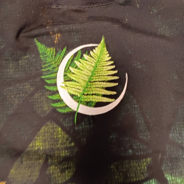 Embroidered Iron on Fern Leaf and Crescent Moon Patch, Maidenhair ...