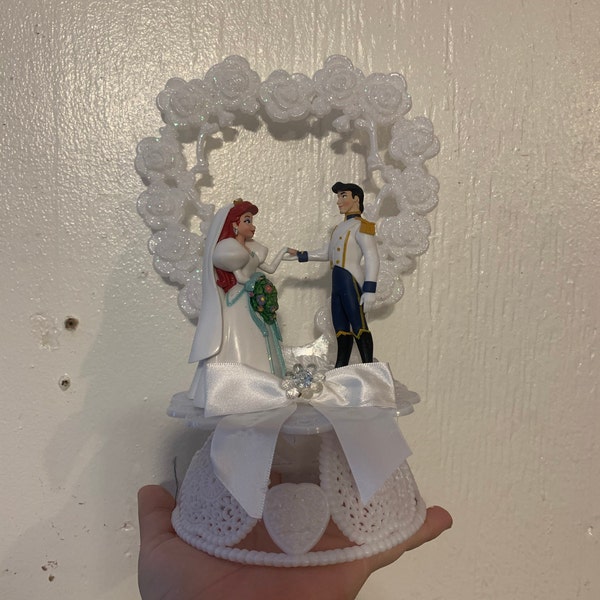 SPECIAL Eric and Little MERMAID Wedding Cake Topper Lot Glasses, Knife ...