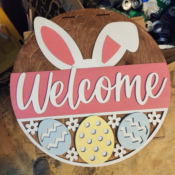 Welcome Bunny Ears Egg Pattern Sign, Digital Download, SVG Laser Cut ...
