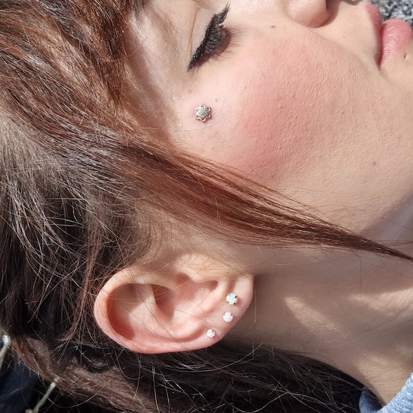 14K Solid Gold CZ Dermal Tops/internally Threaded Dermal Anchor Tops ...