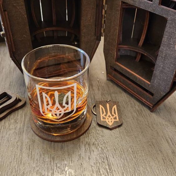 Stand With Ukraine, Whiskey Glasses Set in Wooden Barrel, Ukrainian ...