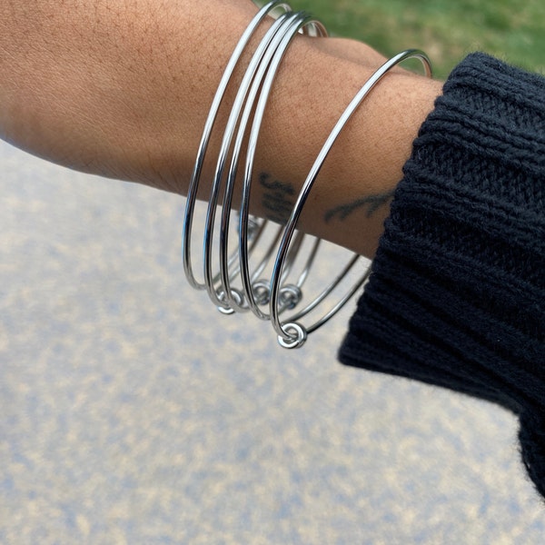 5pcs. Stainless Steel Adjustable Wire Bangle Bracelet 65mm (2.6 Inches ...