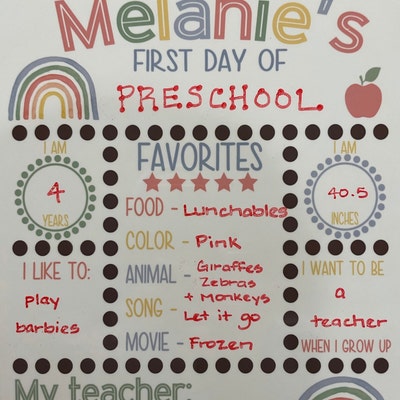 Preschool 1st Day of School, Rainbow First Day Reusable Sign, 1st Day ...