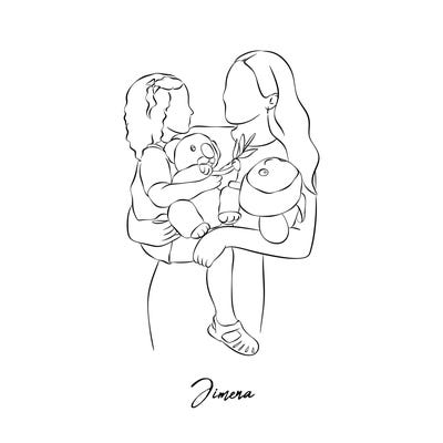 Twin Angel Baby Line Art Twins Angel Wings Line Drawing Memorial Baby ...